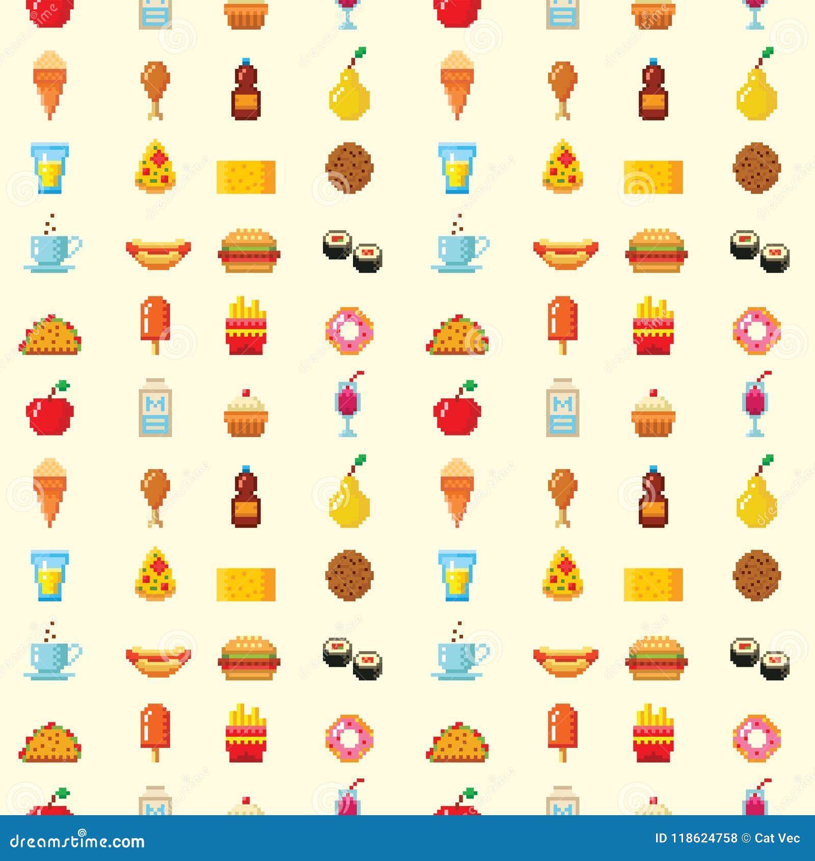 Pixel Art Food Computer Design Seamless Pattern Background Vector ...