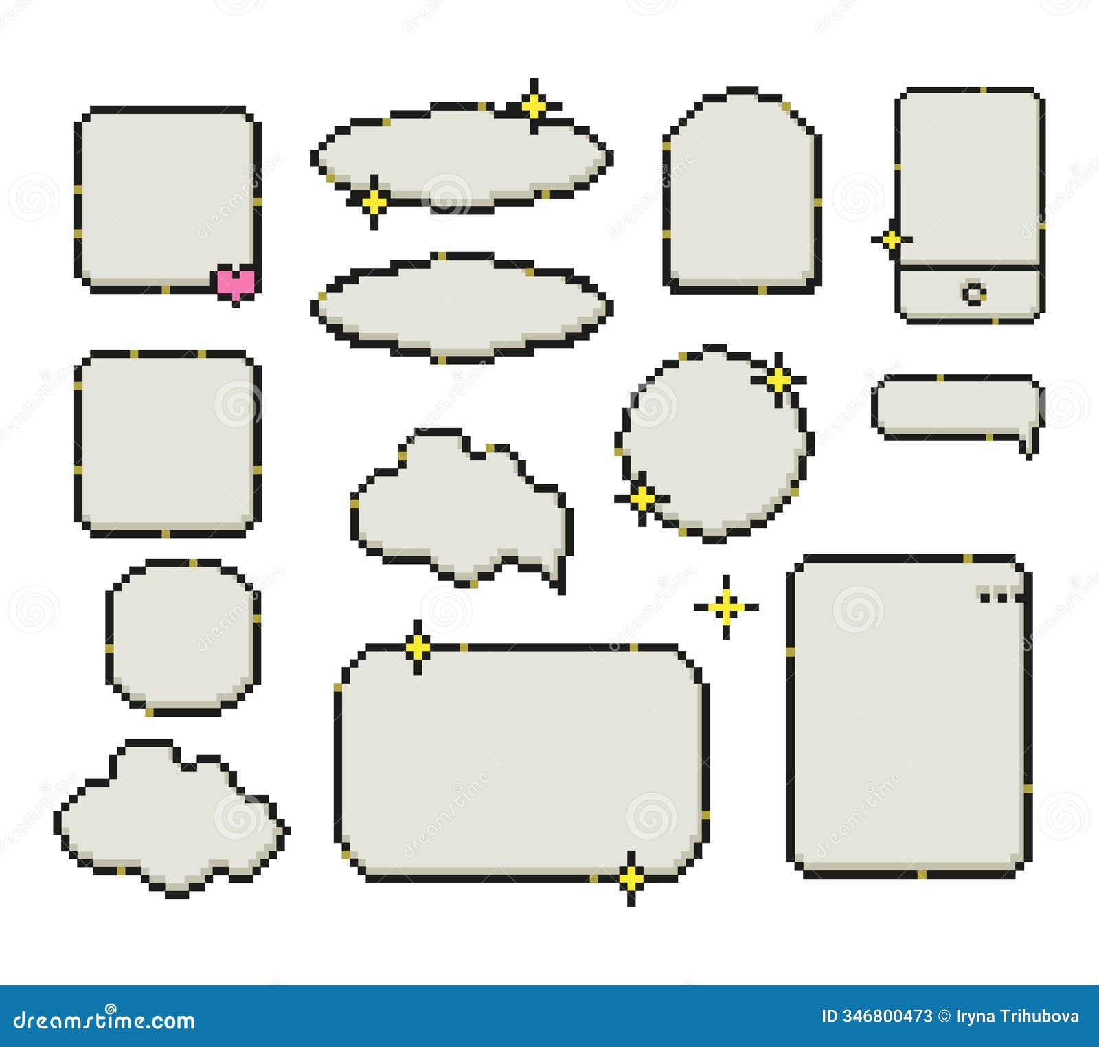 Pixel Frame Border Banner Interface Set Collection Retro 8-bit Vector ...