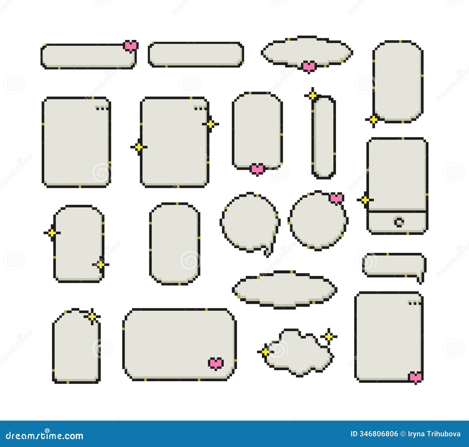 Pixel Frame Border Banner Interface Set Collection Retro 8-bit Vector ...