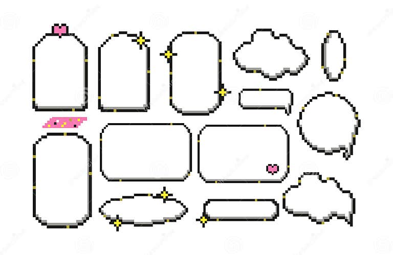Pixel Frame Border Banner Interface Set Collection Retro 8-bit Vector ...