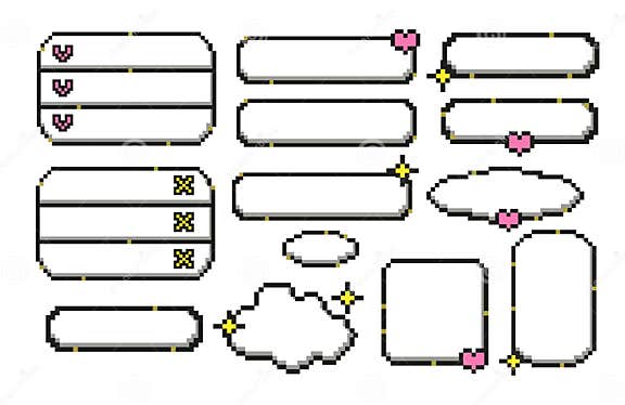 Pixel Frame Border Banner Interface Set Collection Retro 8-bit Vector ...