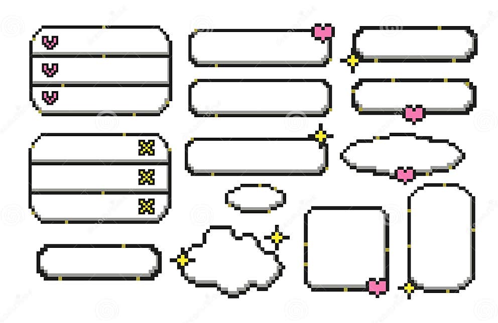 Pixel Frame Border Banner Interface Set Collection Retro 8-bit Vector ...
