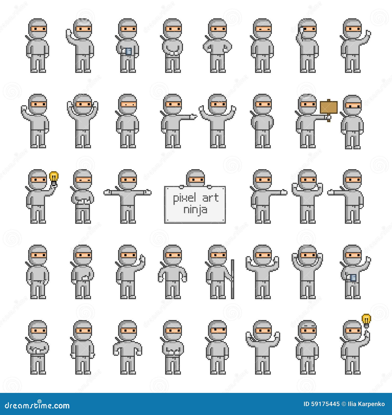 Pixel Art Ninja Character . Cute Cartoon Mascot Logo Icon Illustration ...