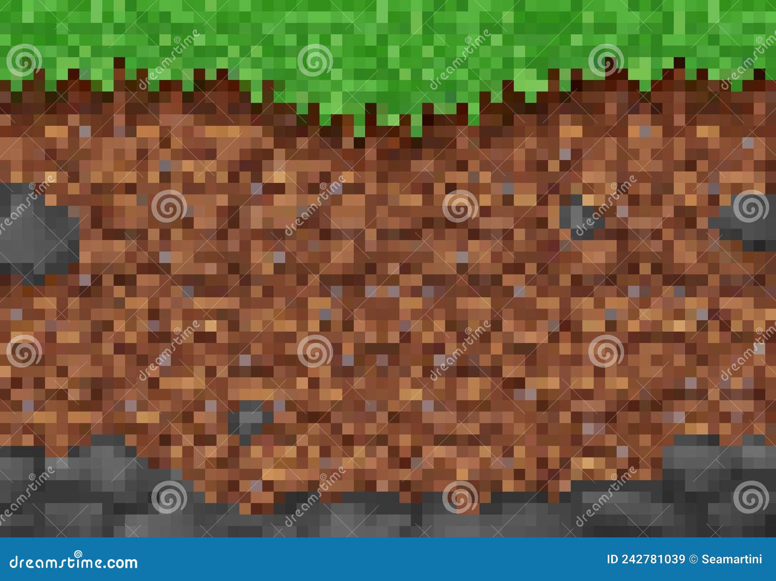 Pixel Game Background, Cubic Pixel Grass, Ground Stock Vector ...