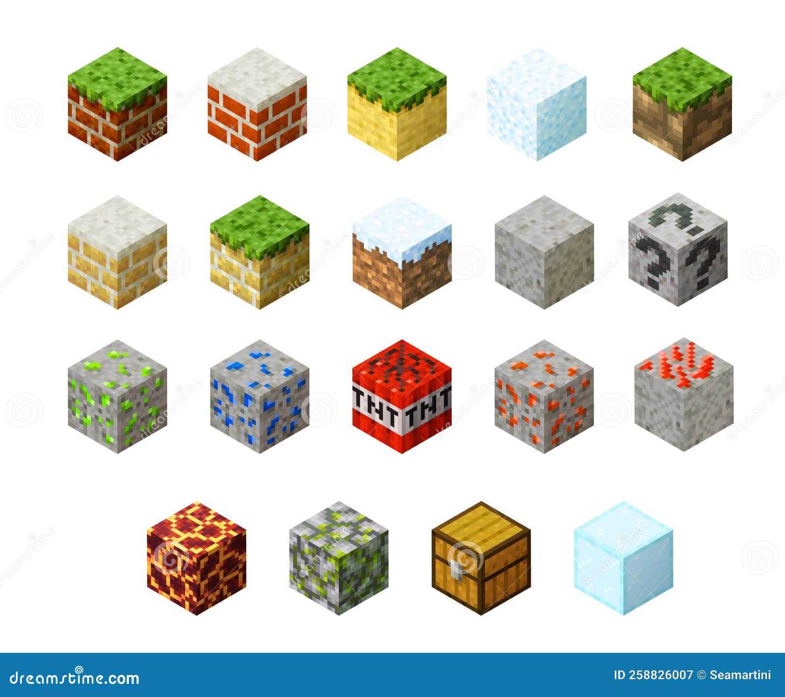 Pixel Game Blocks of Stone, Ice, Water and Sand Stock Vector ...