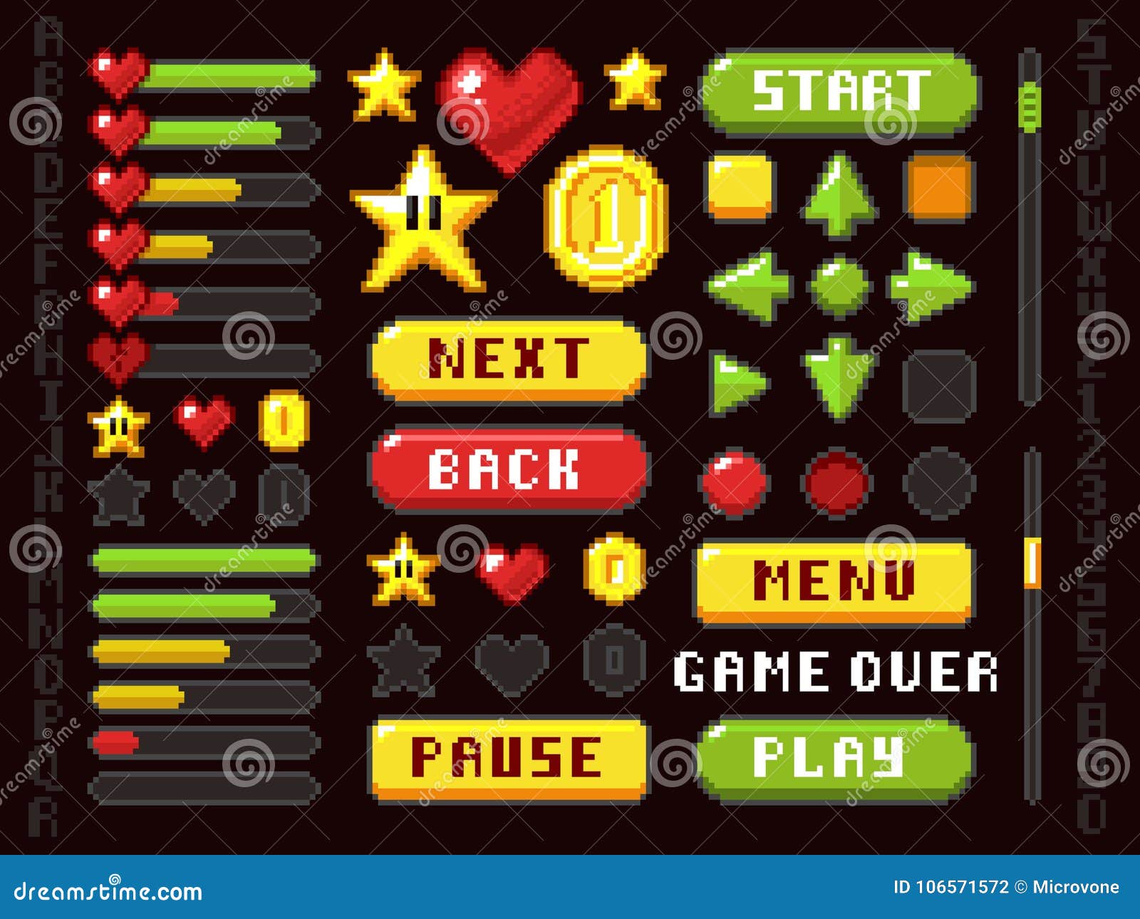 Pixel Game Buttons, Navigation and Notation Elements and Symbols Vector ... Pixel Game Buttons, Navigation and Notation Elements and Symbols Vector ...