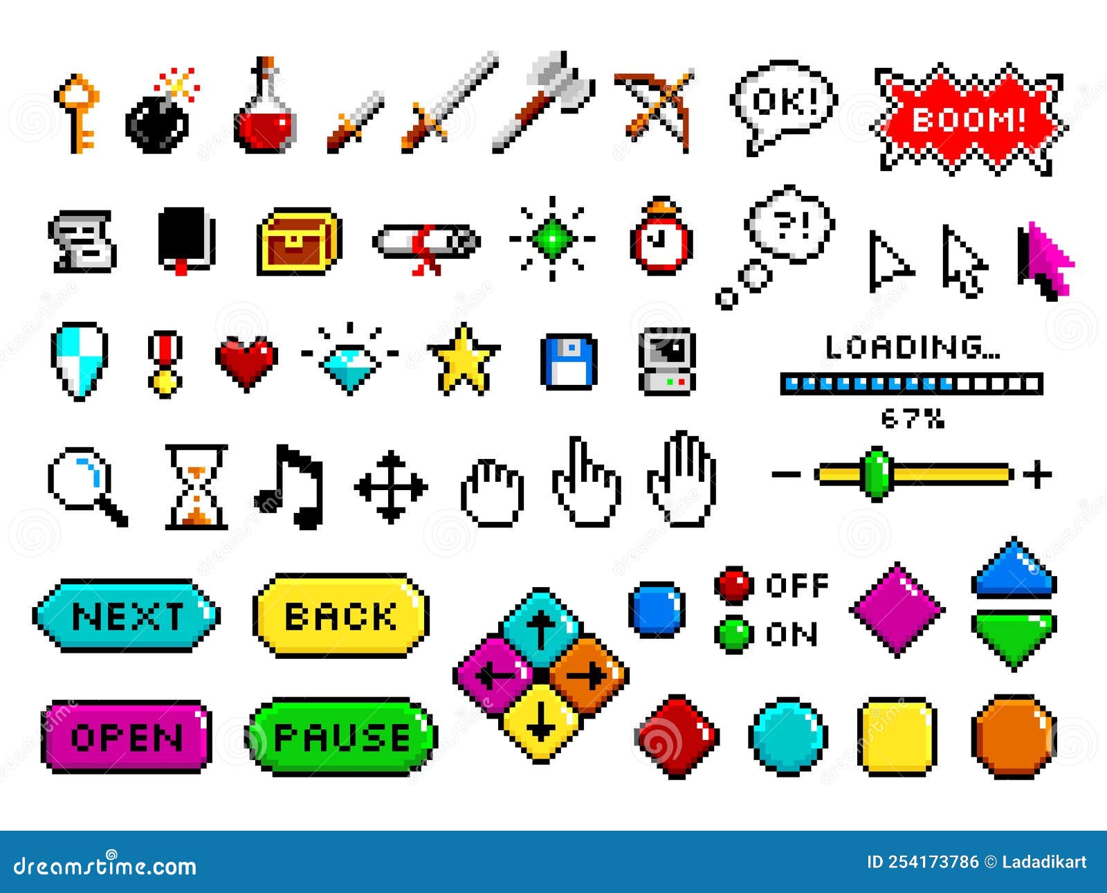 Pixel Game Elements. Knight Sword, Loading Start Pause 8 Bit Gaming ... Pixel Game Elements. Knight Sword, Loading Start Pause 8 Bit Gaming ...