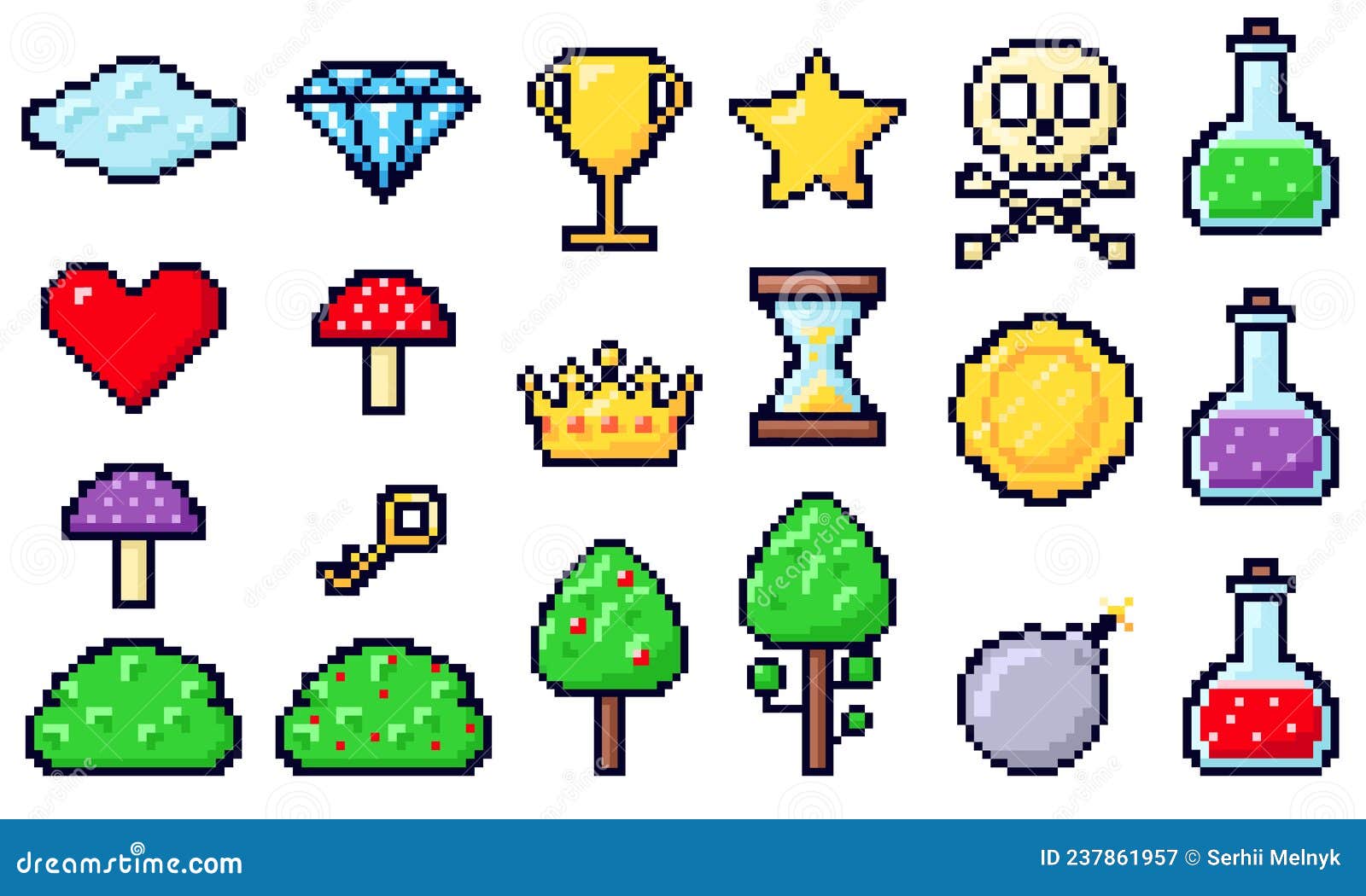 Pixel game elements stock vector. Illustration of element - 237861957