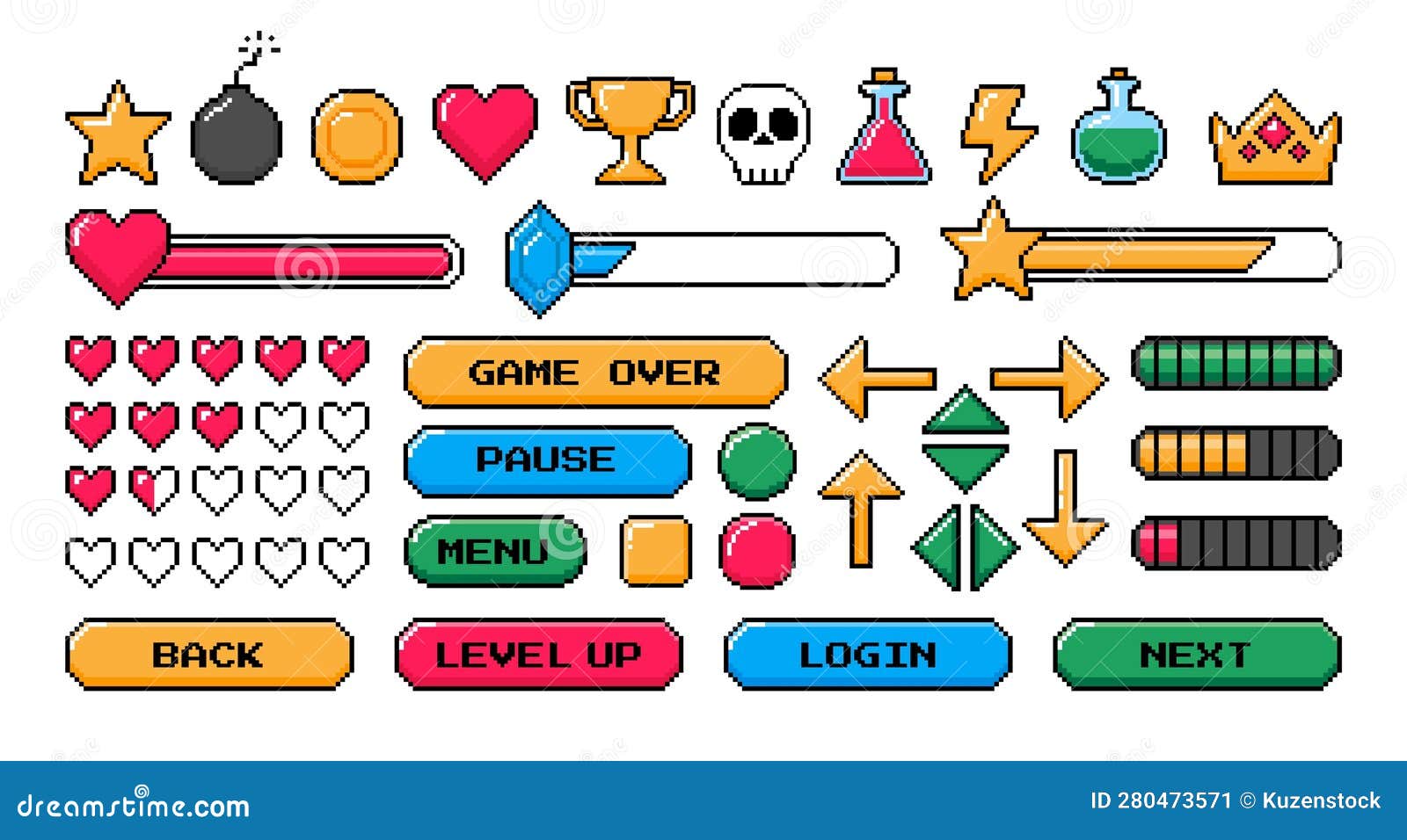 Pixel Game Icon. Retro Video Games Element, Arcade UI Button, Digital ...