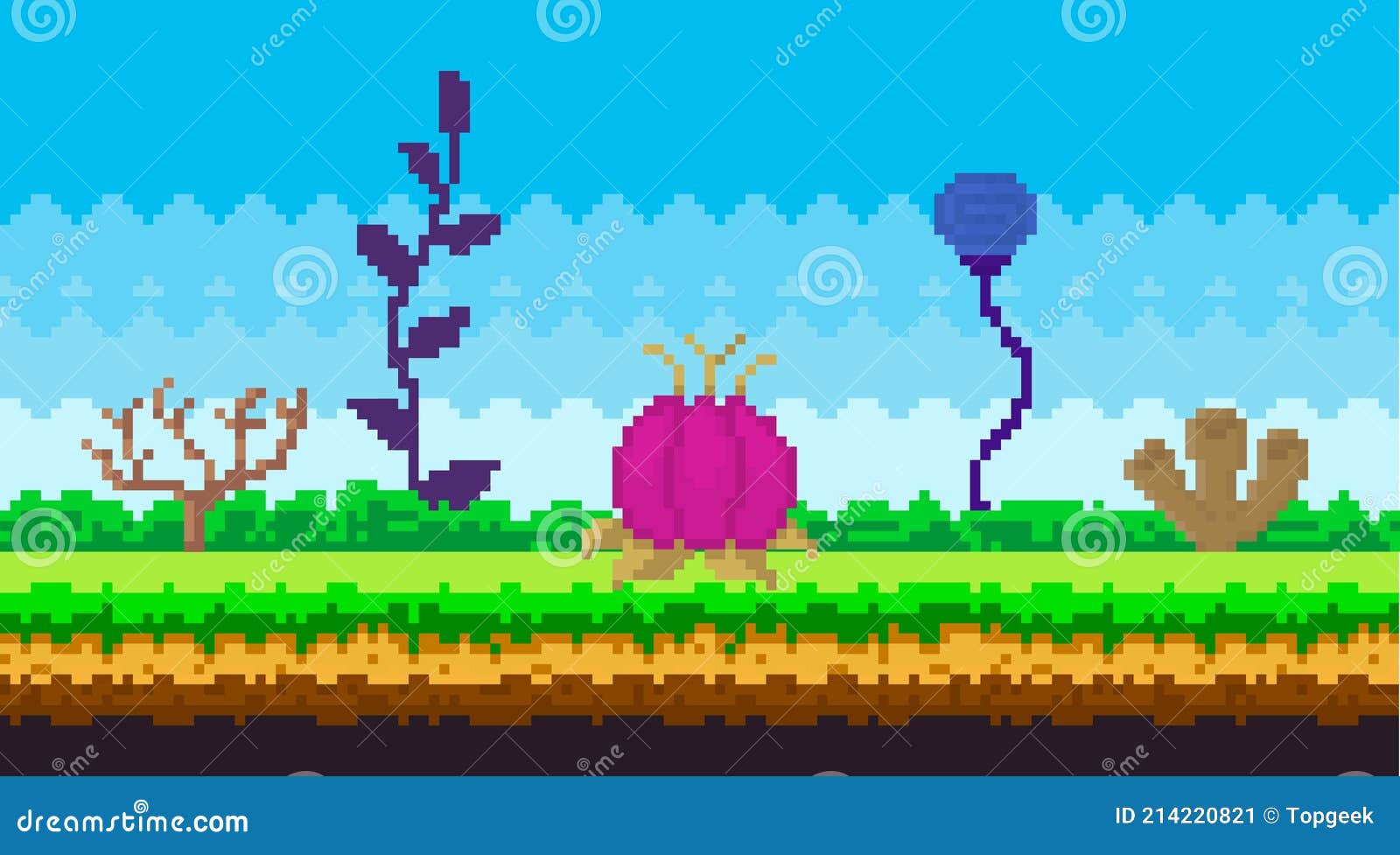 Pixel-game Interface Abstract Layout Design. Fantasy Glade with Pixel ...