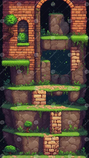 Pixel Game Level Design Platform Game Asset Fantasy 8 Bit Environment Building With Stone