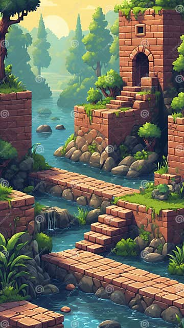 Pixel Game Level Design Platform Game Asset Fantasy 8 Bit Environment Building With Stone