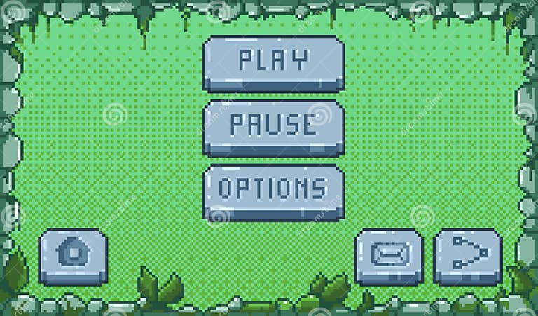 Pixel Game Menu. Retro Video Game Buttons, 8 Bit Asset, UI Interface ...