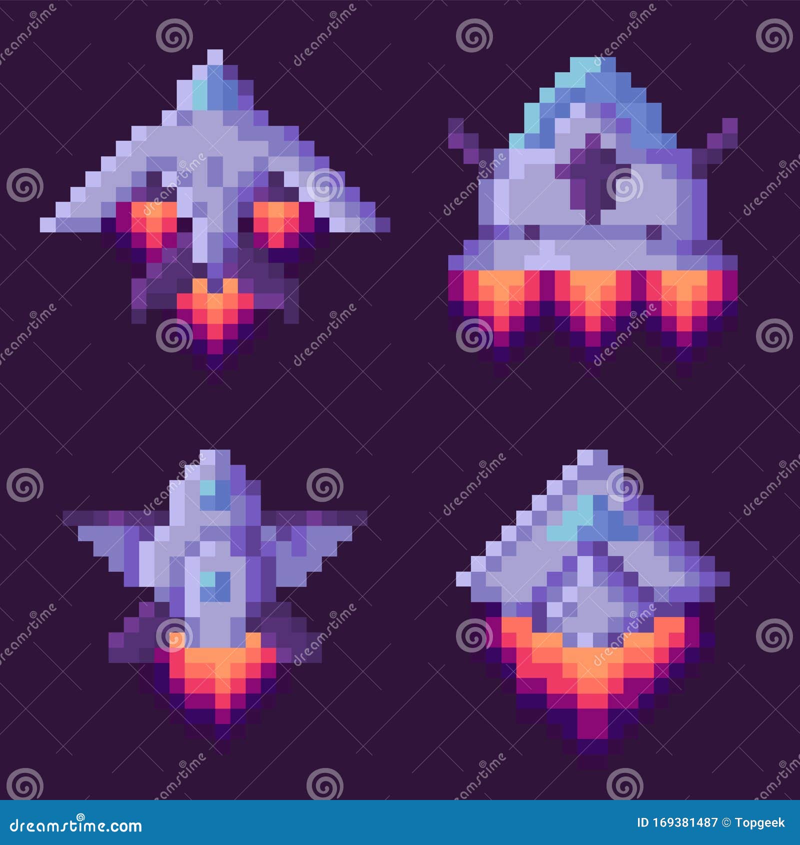 Pixel Game Spaceship Transportation Floating Set Stock Vector ...