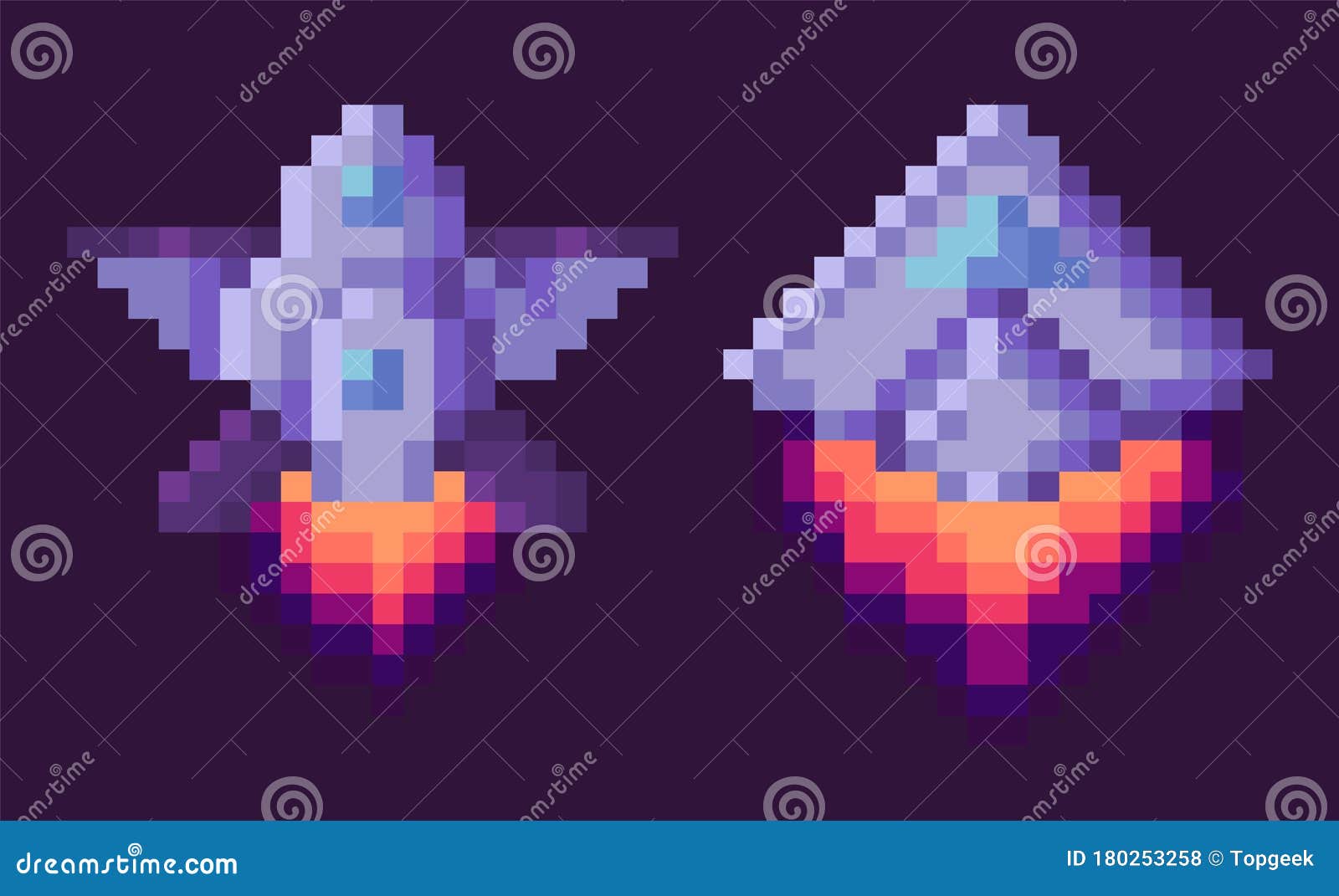 Pixel Game Spaceship Transportation Floating Set Stock Vector ...