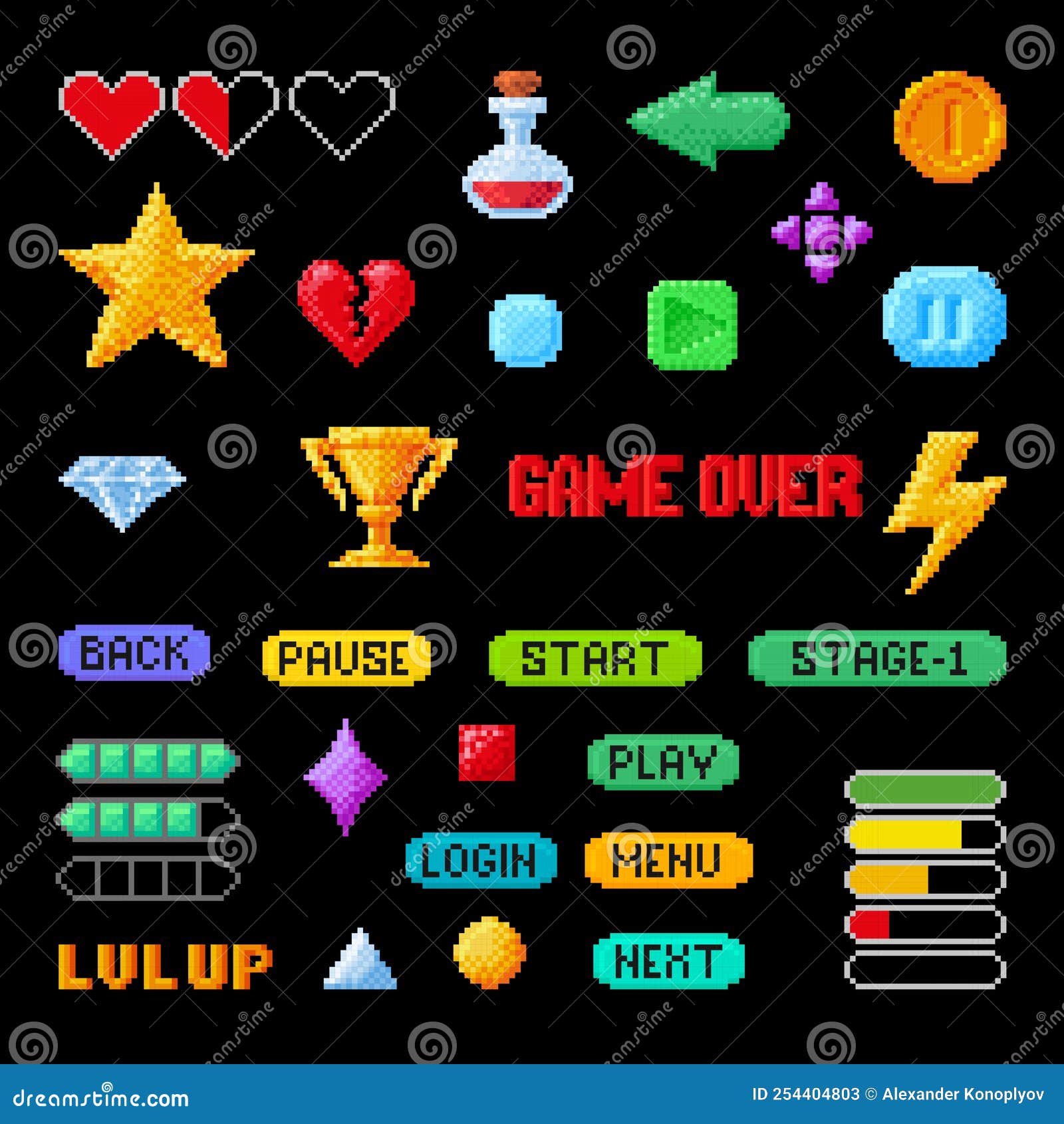 Pixel Game Virtual Buttons Set Vector Navigation and Notation Elements ... Pixel Game Virtual Buttons Set Vector Navigation and Notation Elements ...