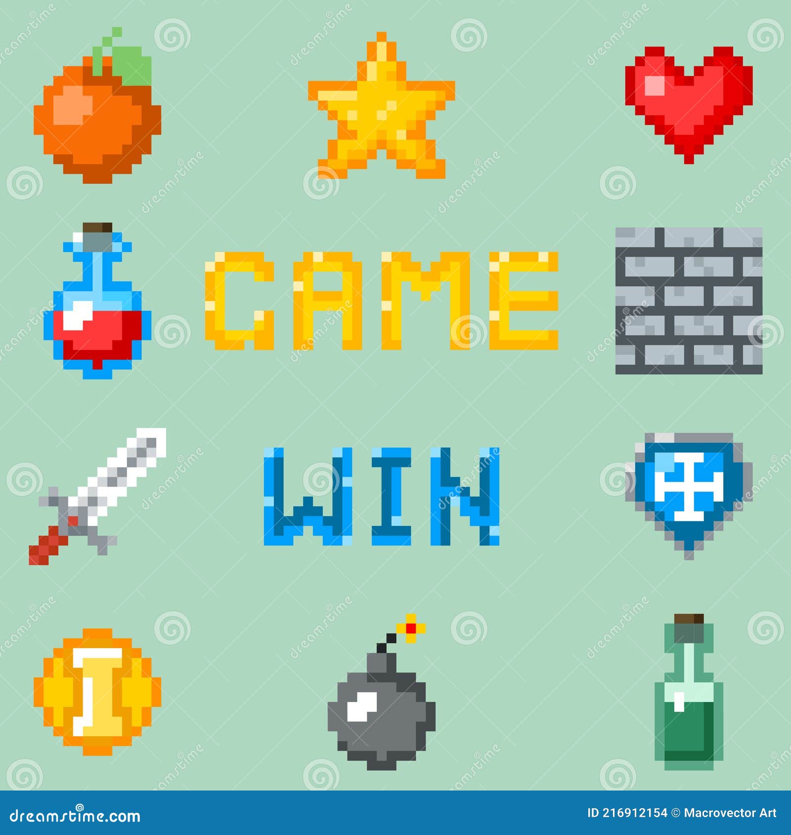 Pixel Games Icons. Various Stylized Symbols For Video Games Cartoon ...