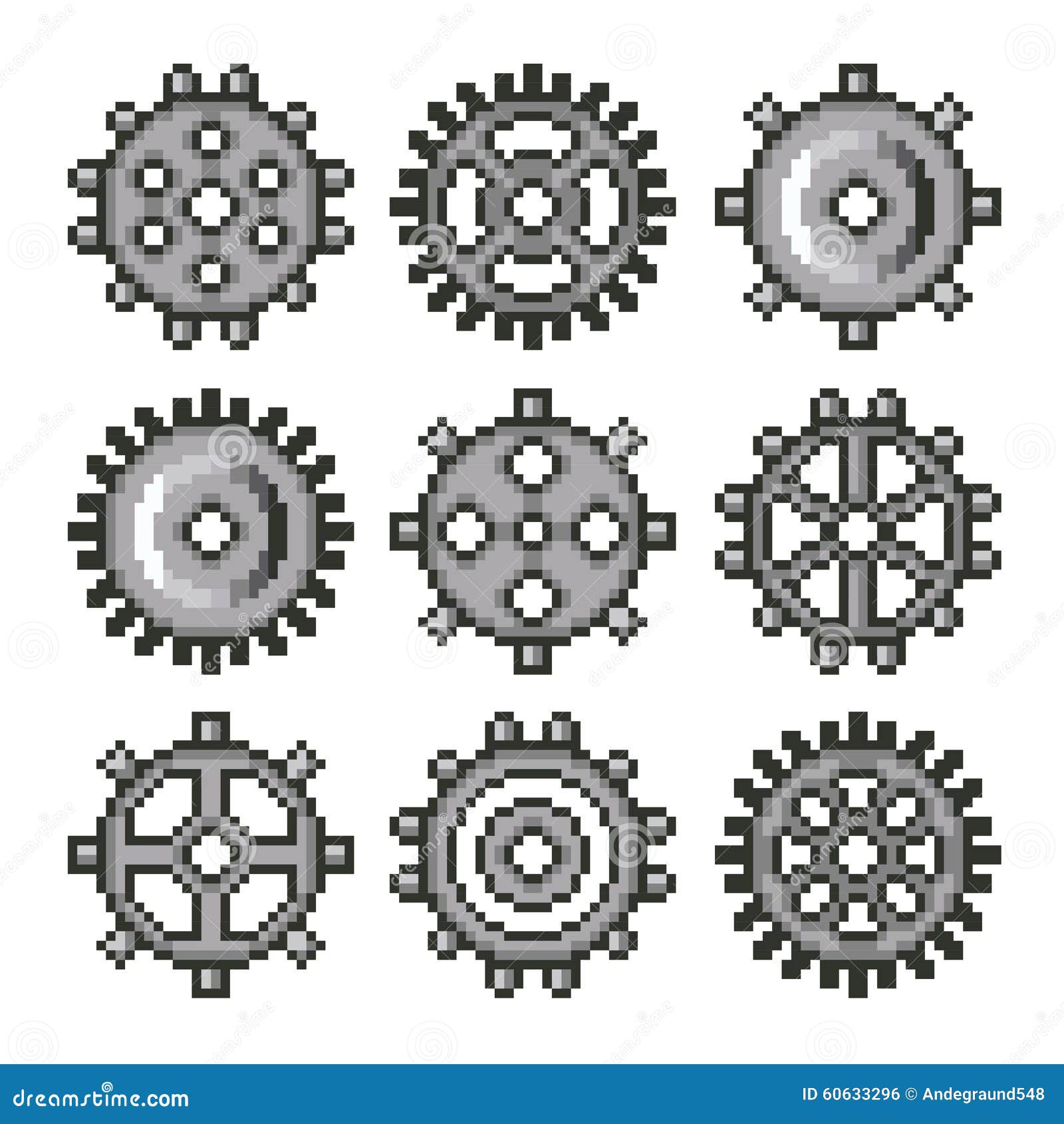 Pixel Gears for Games Icons Vector Set Stock Vector - Illustration of ...