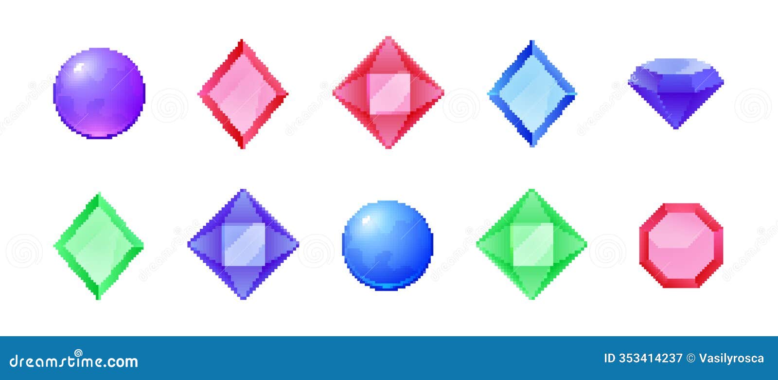 8 Bit Pixel Ruby Gemstones And Pixel Diamonds For Game Assets Vector ...