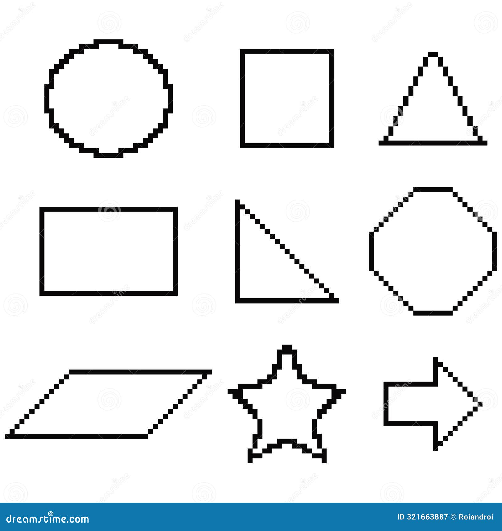 Pixel Geometric Shapes Vector Game Art Flat Icon Set Stock Vector ...