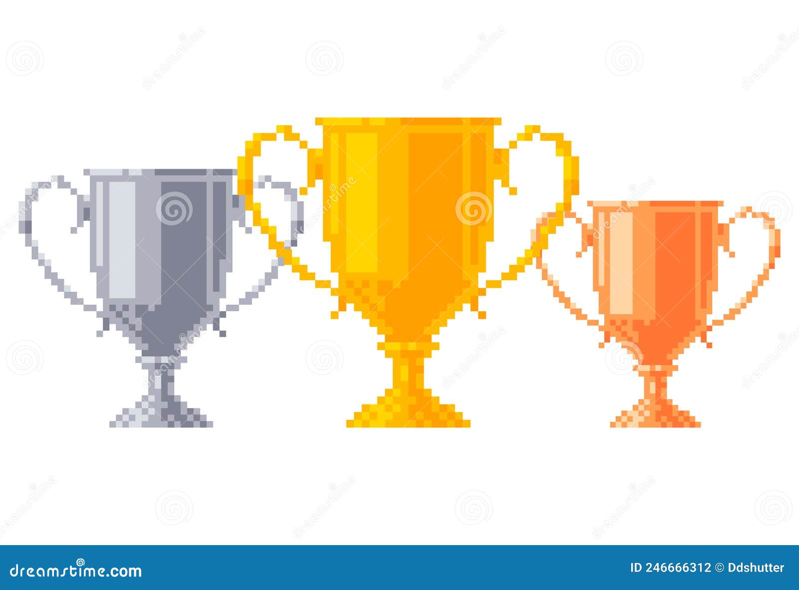 Pixel Golden, Silver and Bronze Trophy Pack. Cups in 8-bit Style ...