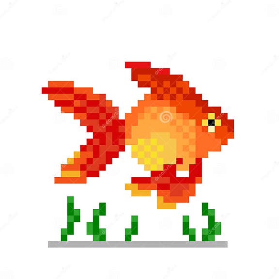Pixel Goldfish Image 8 Bit Cross Stitch Pattern Stock Vector ...