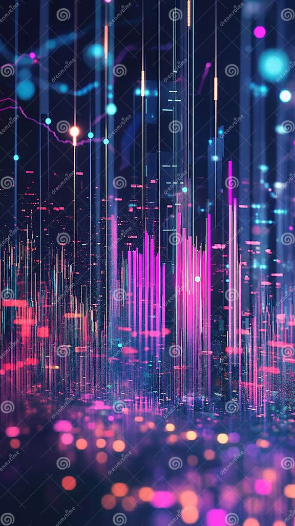 Pixel Graph of Cryptocurrency Value Changes with Bold Glowing Neon ...