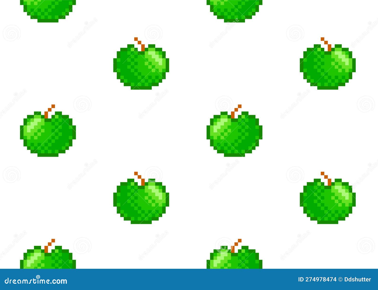 Pixel Green Apple Seamless Pattern. 8 Bit Apple Fruit Texture Cartoon ...