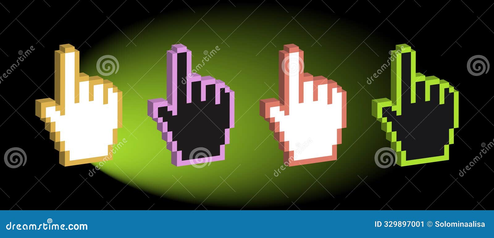 Pixel Hand Cursor Icon Flat. 3D Hand Mouse Cursor Icon Various Colors ...