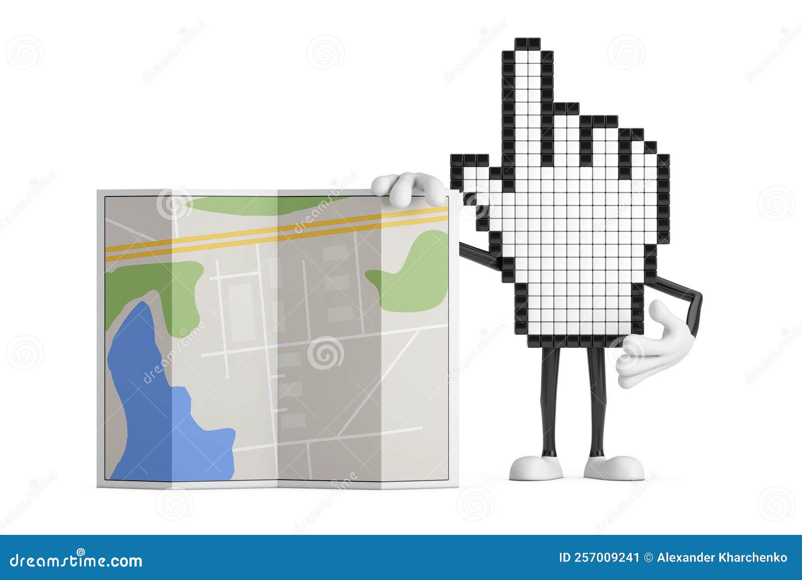 Pixel Hand Cursor Mascot Person Character with Abstract City Plan Map ...