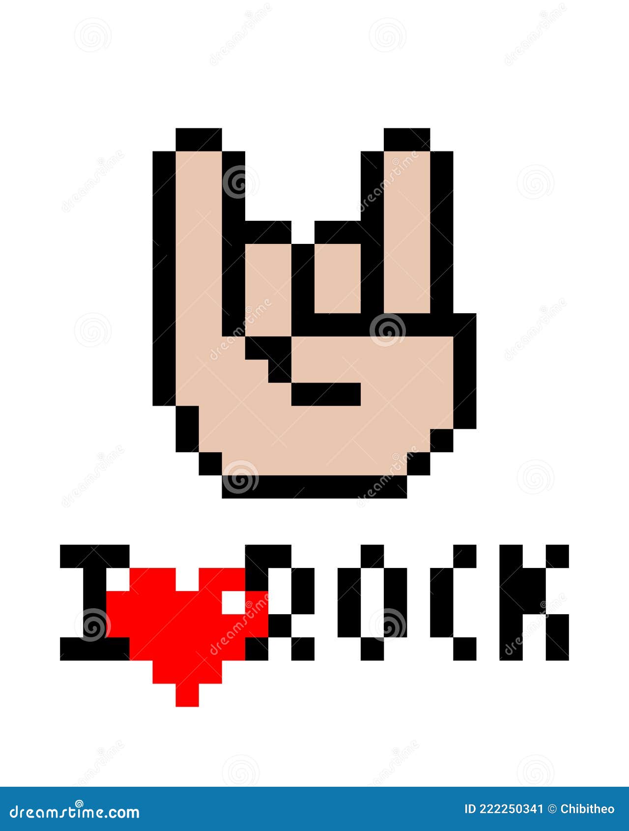 Pixel Hand of Rock and Roll Image. I Love Rock Pattern for T Shirt ...