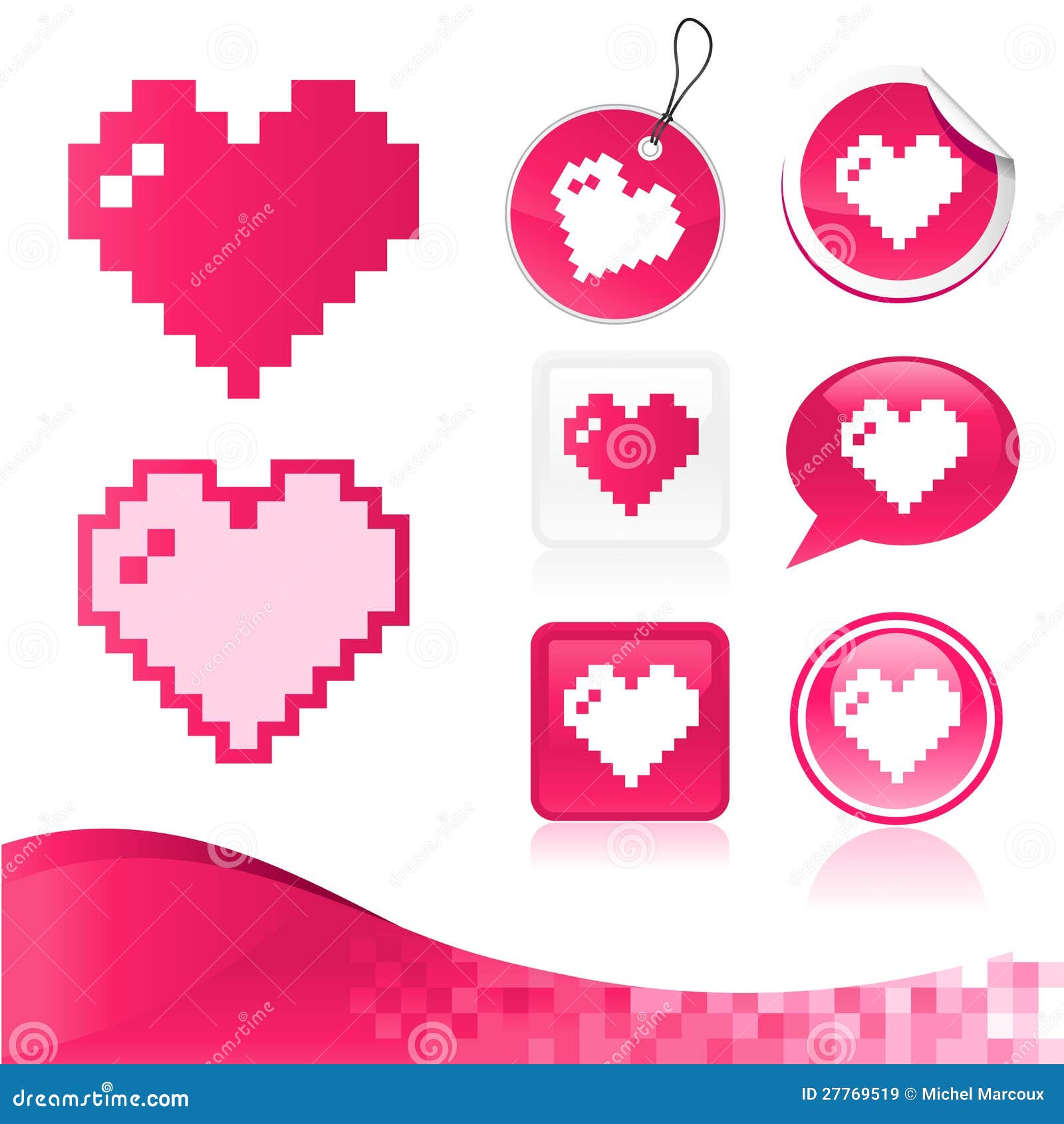 Pixel Heart With Game Life Bar. Pixel Art Hearts Icons And Health Bar ...