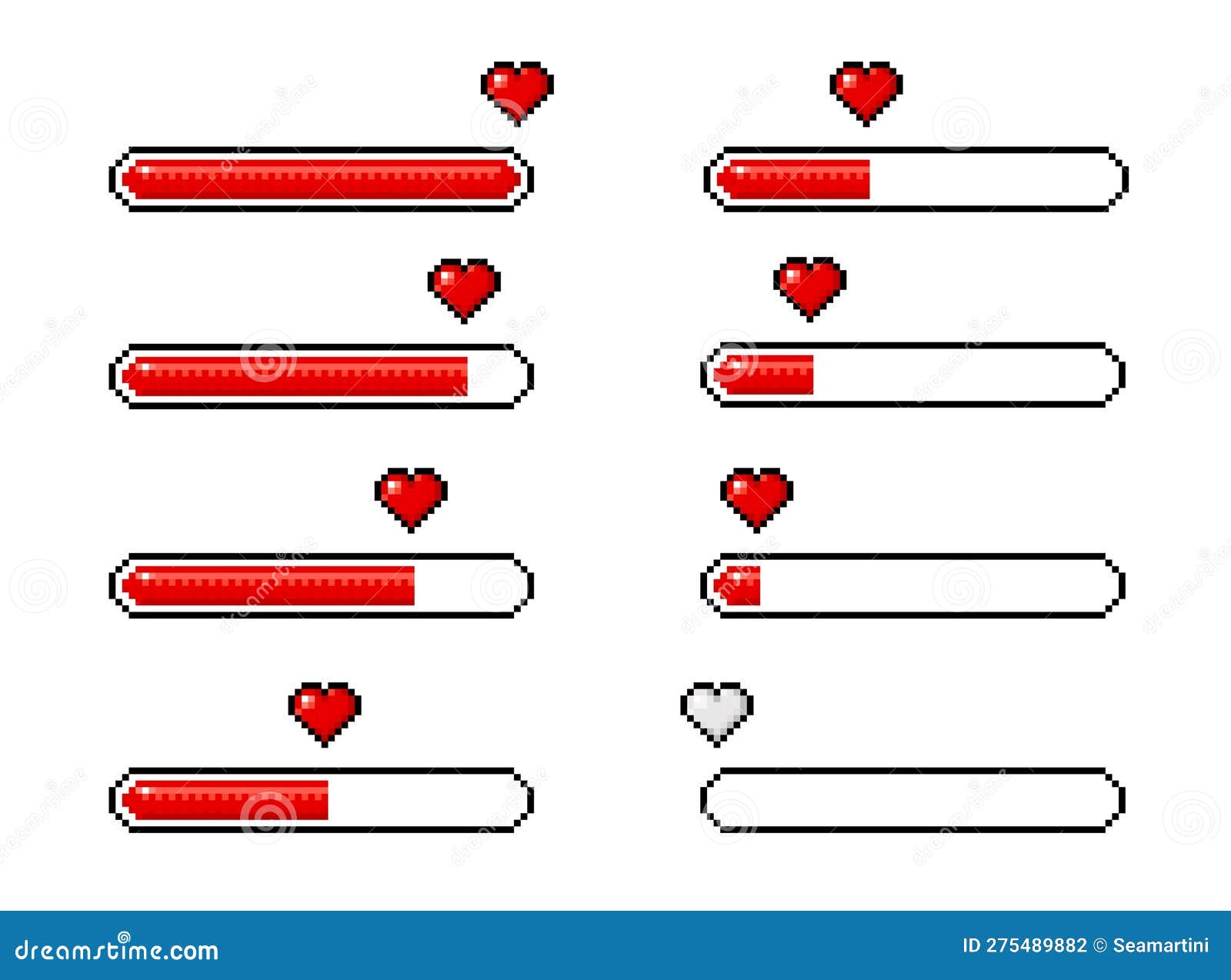 Pixel Heart Loading Bars, 8 Bit Video Game Icons Stock Vector ...