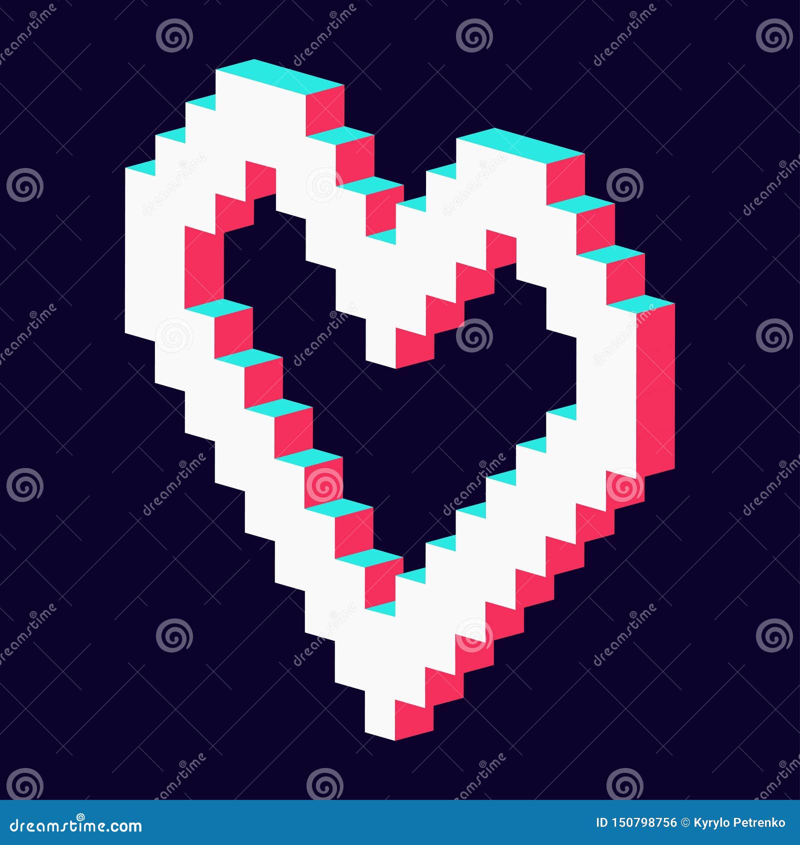 Pixel Heart Made 3d Blue Red White Stock Vector - Illustration of decor ...