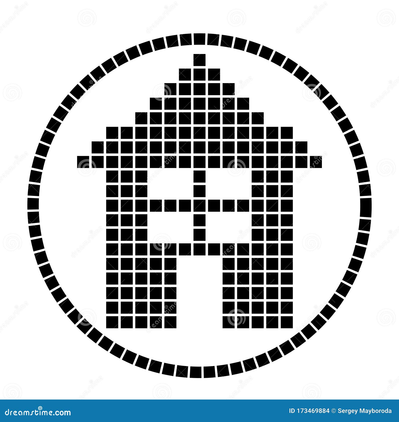 Pixel house in a circle stock vector. Illustration of icon - 173469884