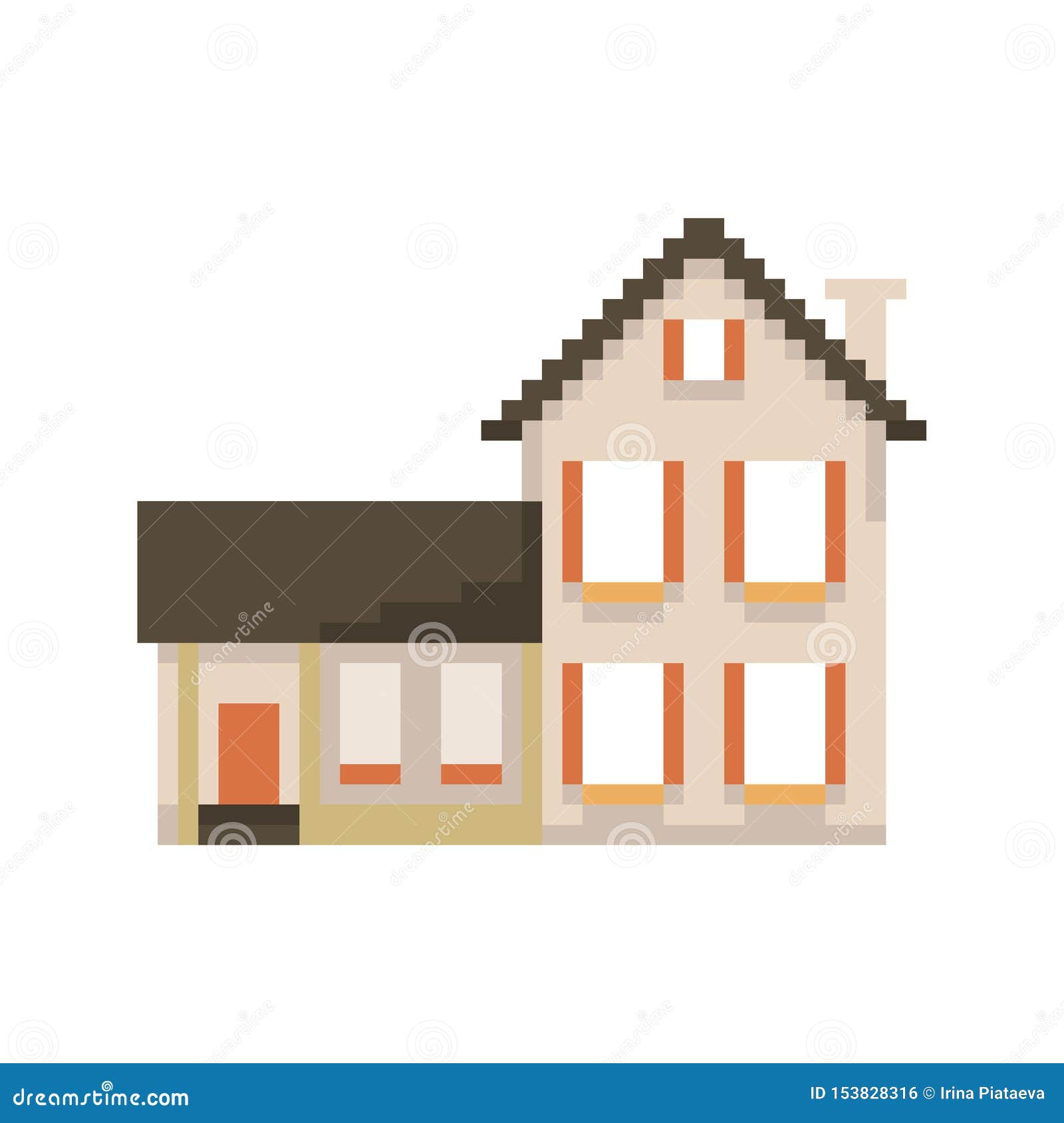Pixel House Isolated on White Background. Graphics for Games. 8 Bit ...