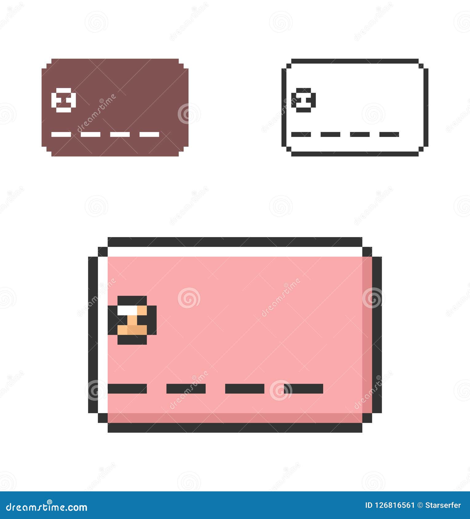 Pixel Icon of Bank Card in Three Variants Stock Vector - Illustration ...