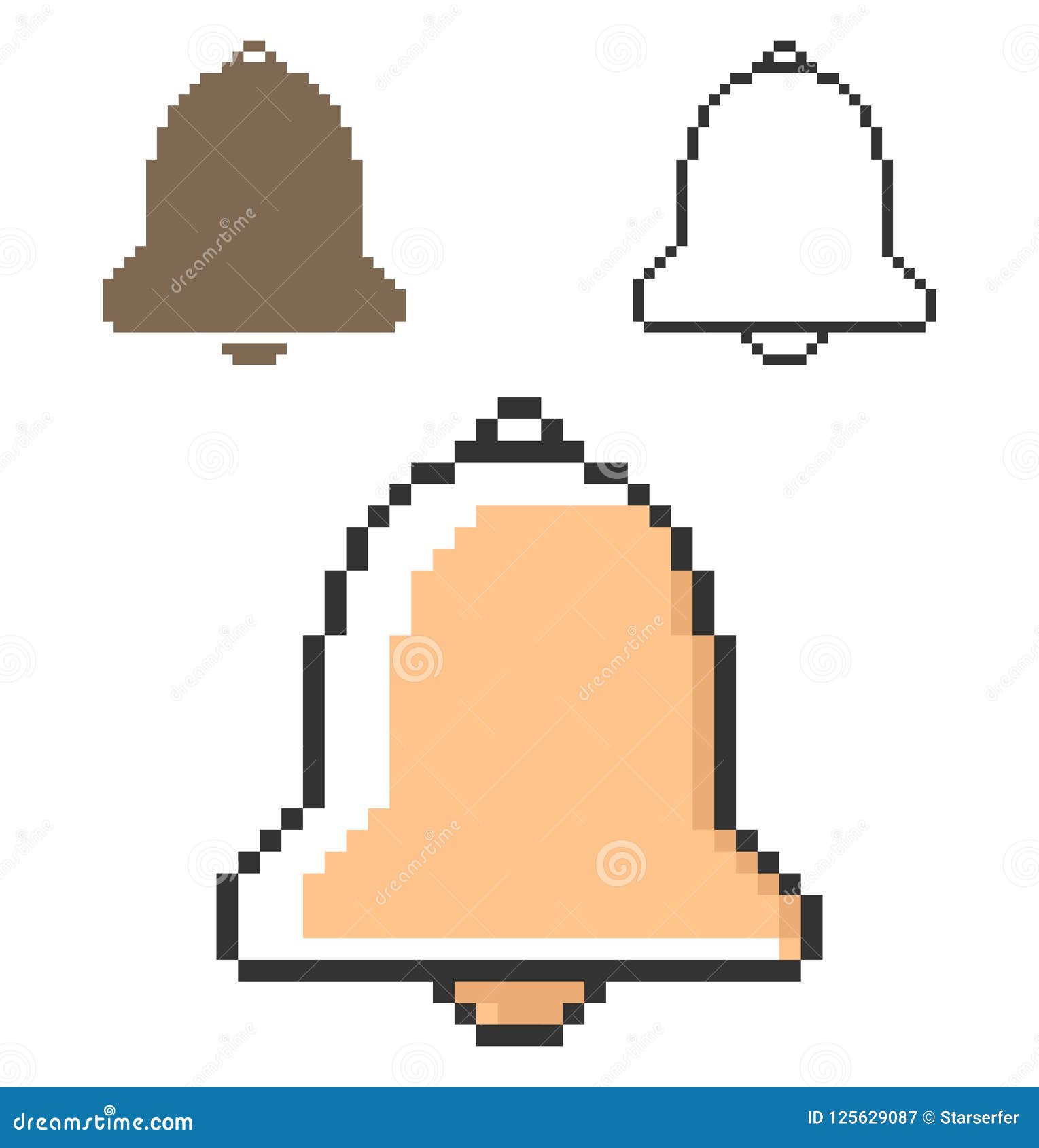 Pixel Icon of Bell in Three Variants Stock Vector - Illustration of ...