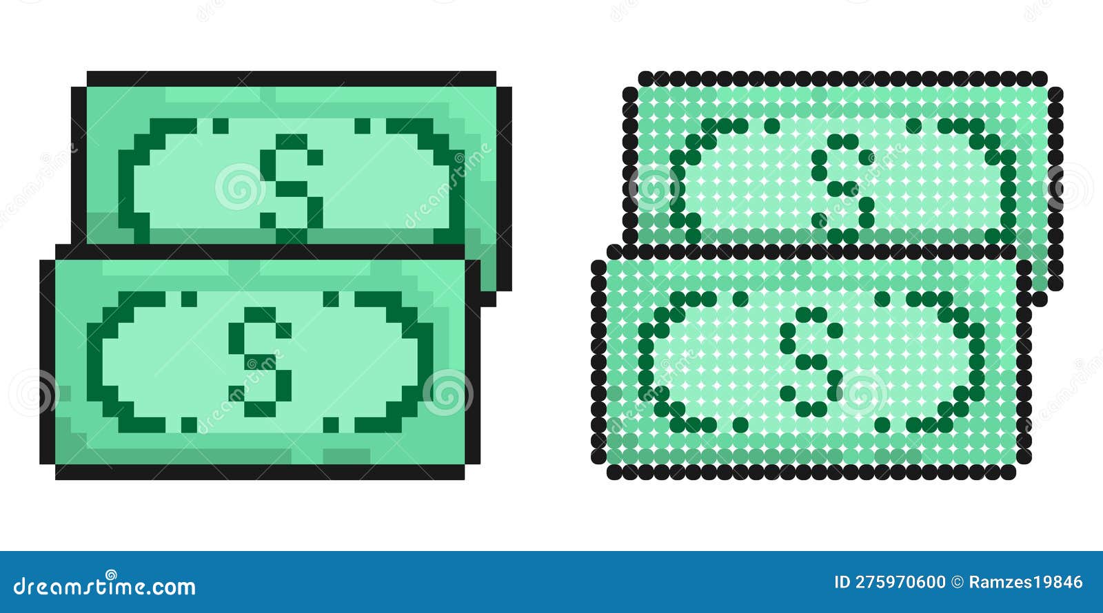 Pixel Icon. Bundle of Dollars. Saving Money and Using Cash. Simple ...