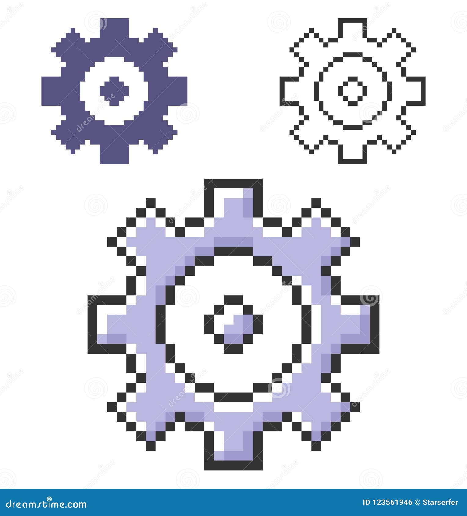 Pixel icon of cogwheel stock vector. Illustration of gearwheel - 123561946