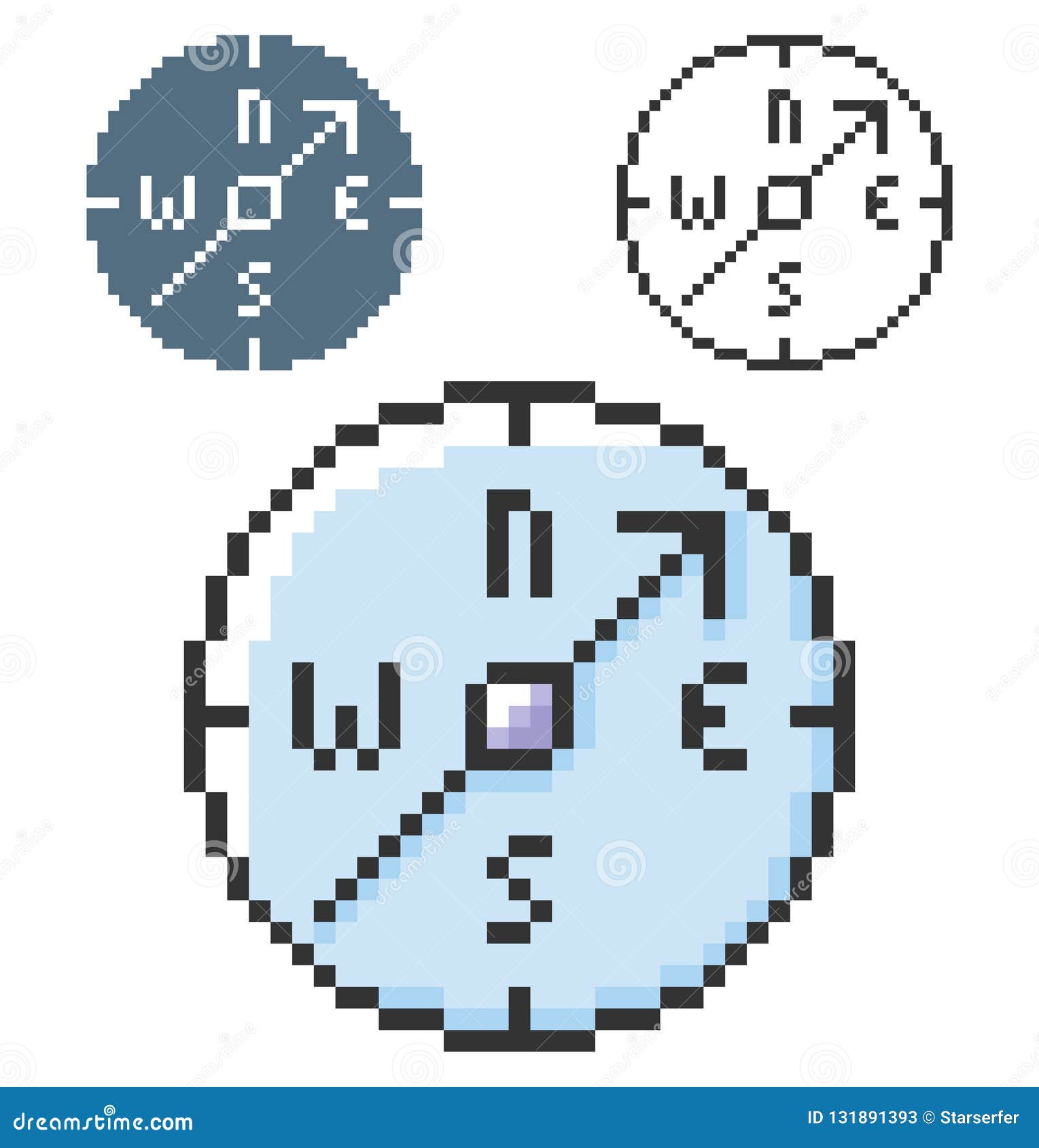 Pixel Icon Of Compass In Three Variants Cartoon Vector | CartoonDealer ...