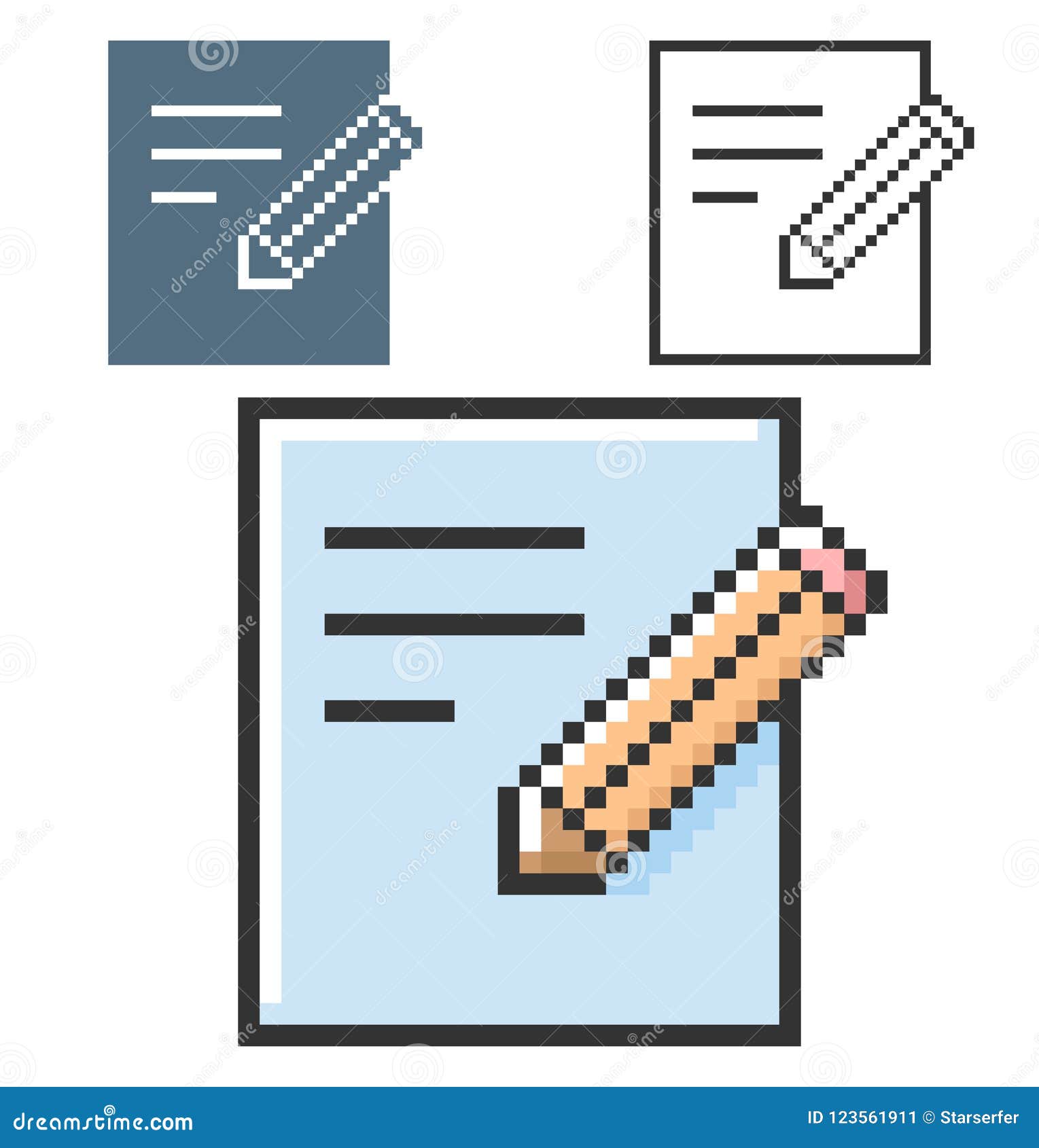 Pixel Icon of Document and Pencil Stock Vector - Illustration of ...
