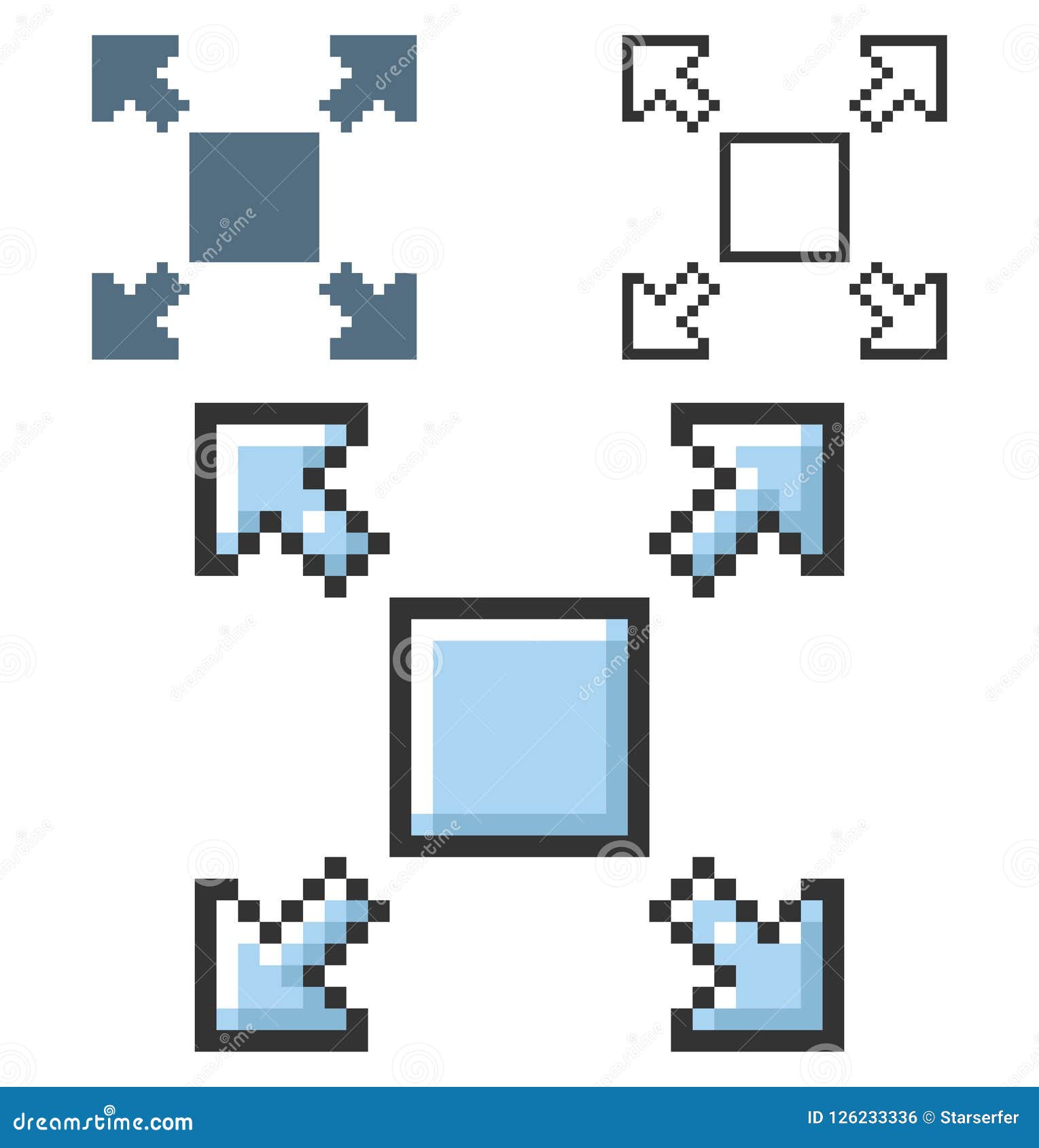 Pixel Icon of Full Screen Extend in Three Variants Stock Vector ...