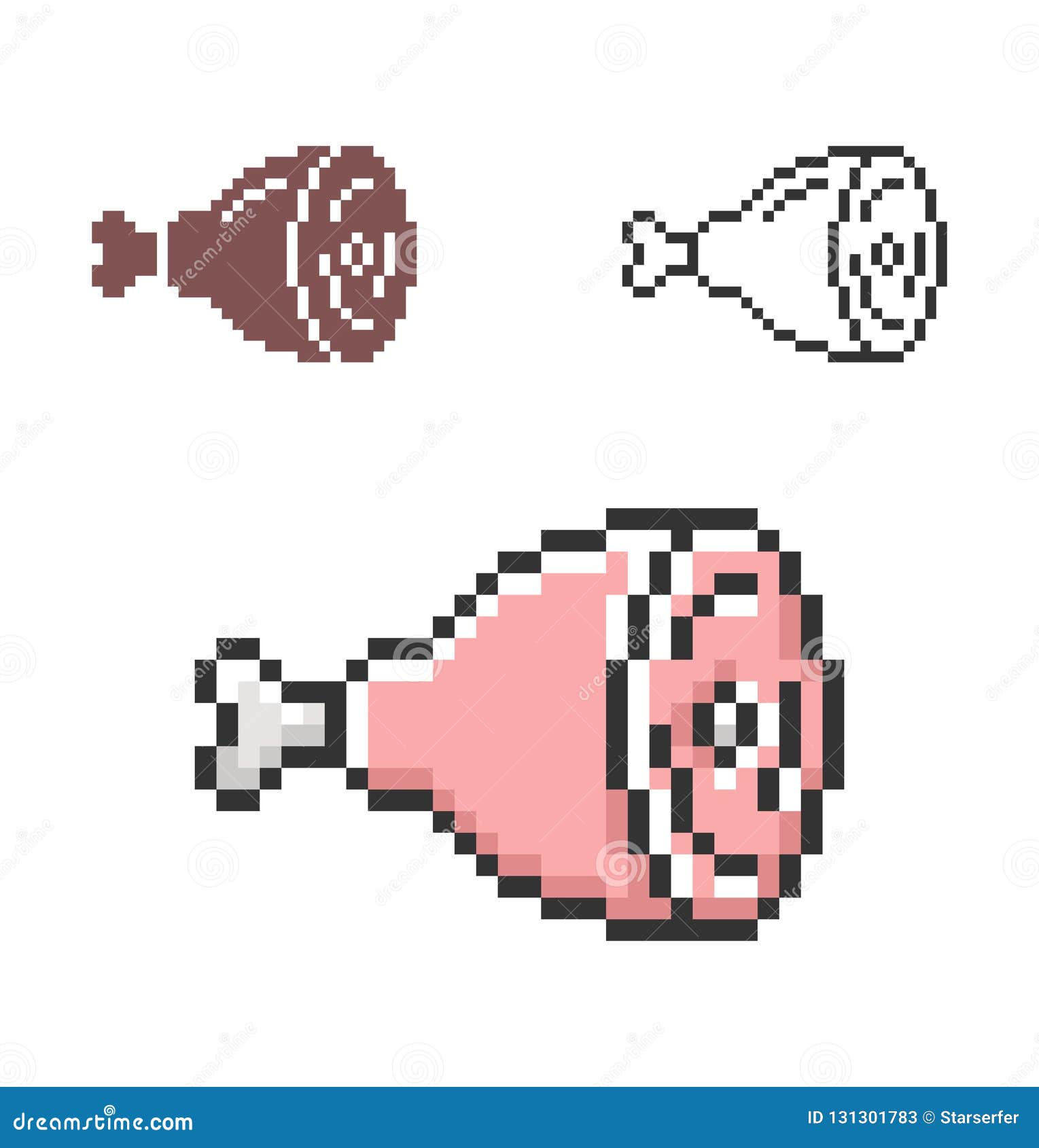 Pixel Icon of Ham in Three Variants Stock Vector - Illustration of ...