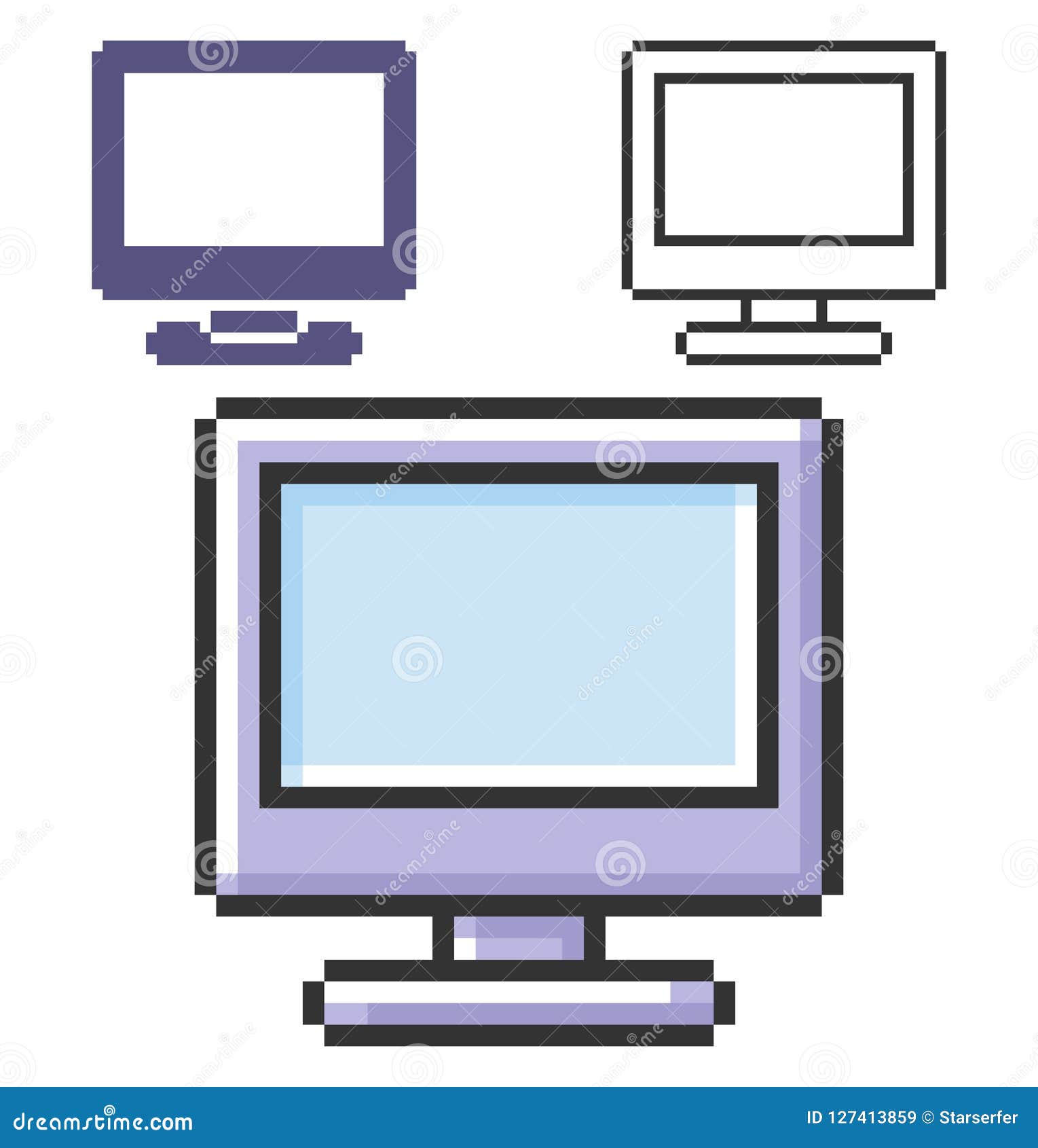 Pixel Icon of LCD Monitor in Three Variants Stock Vector - Illustration ...