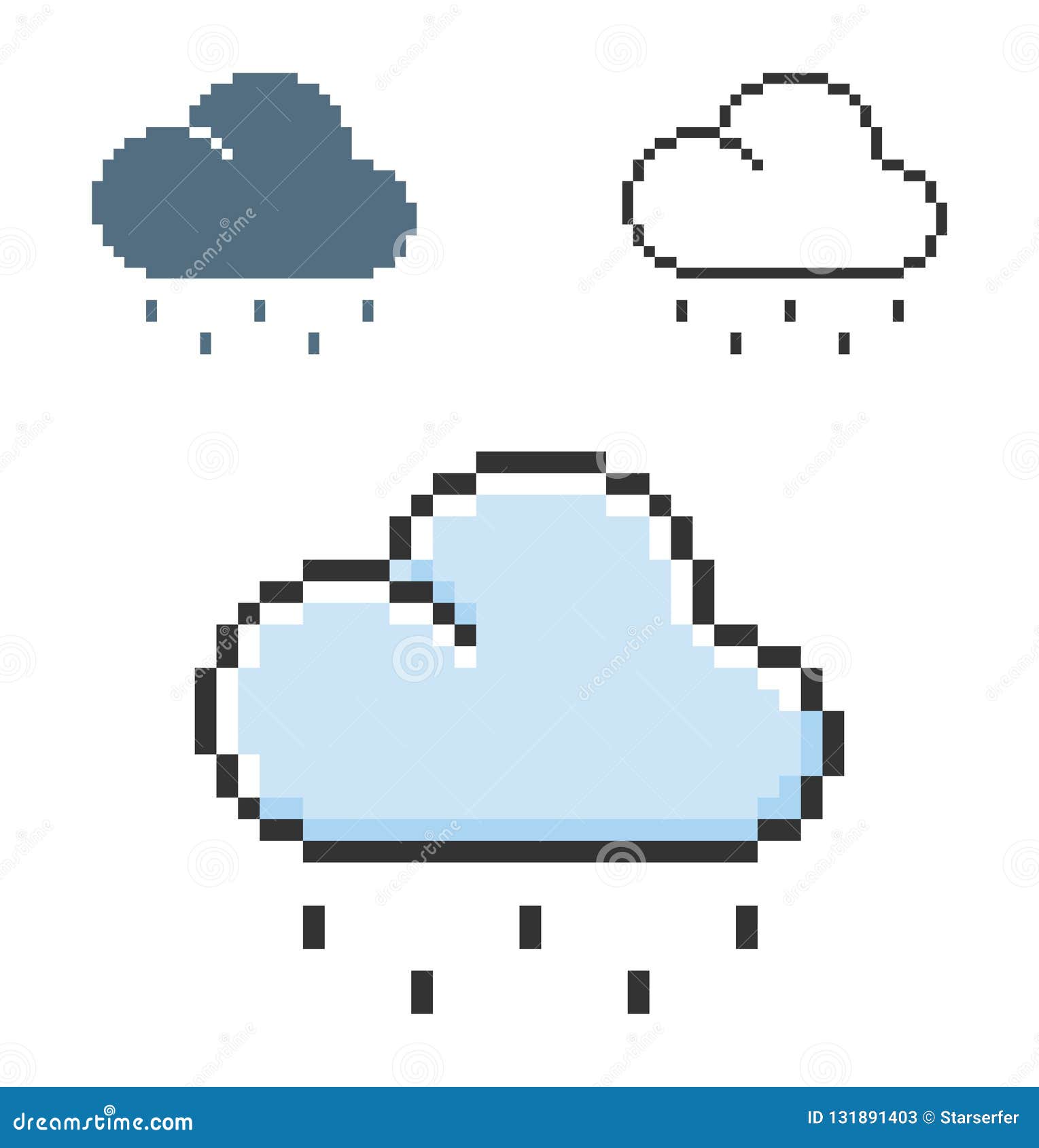 Pixel Icon of Light Rainy Weather in Three Variants Stock Vector ...