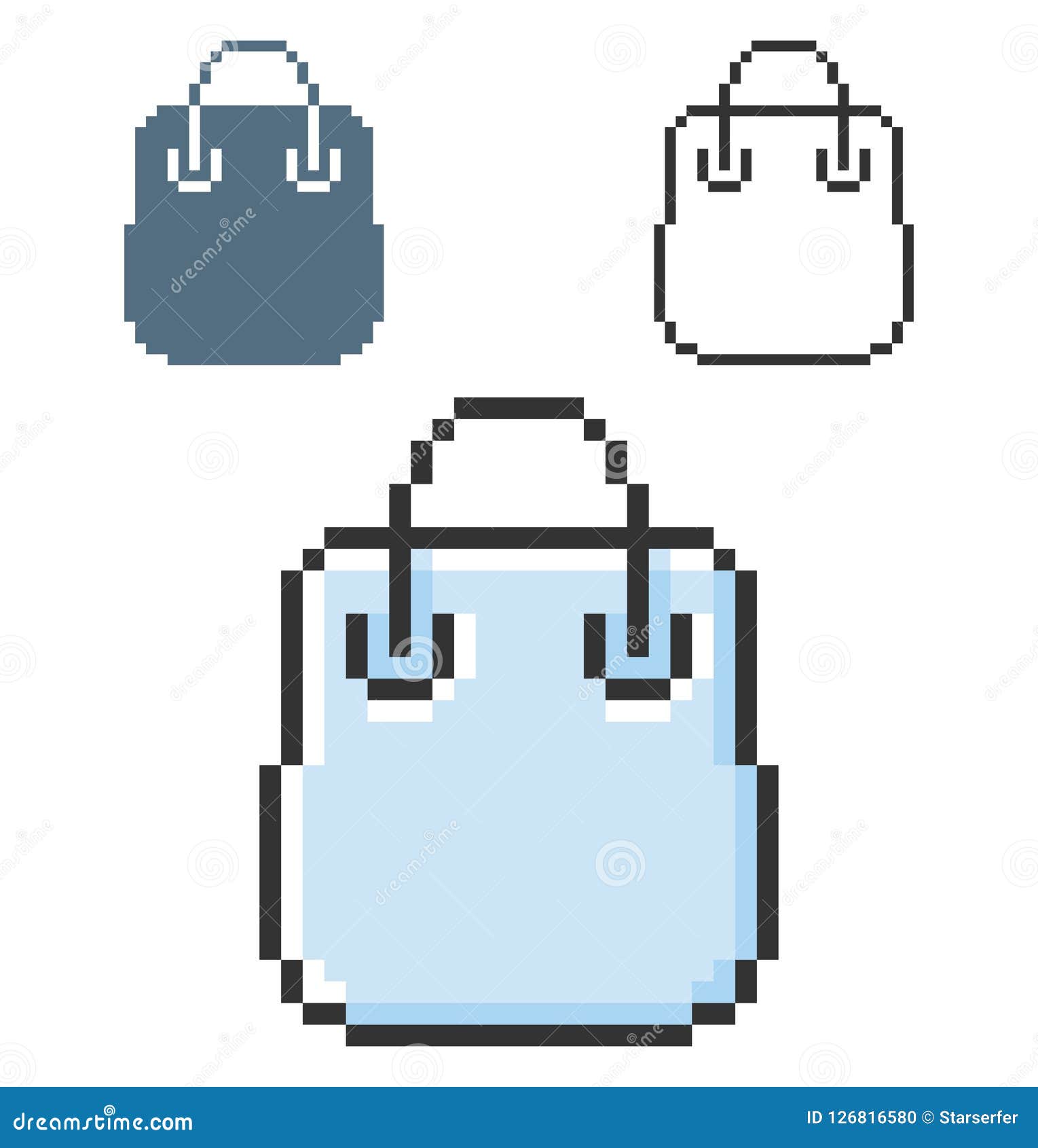 Pixel Icon of Shopping Bag in Three Variants Stock Vector ...