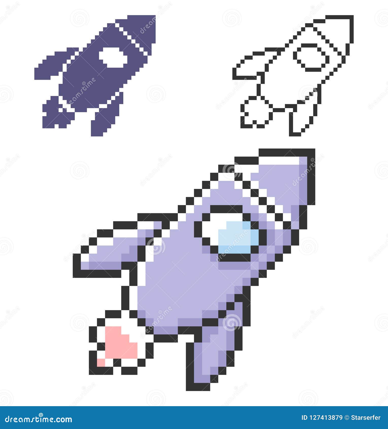 Pixel Icon of Space Rocket in Three Variants Stock Vector ...