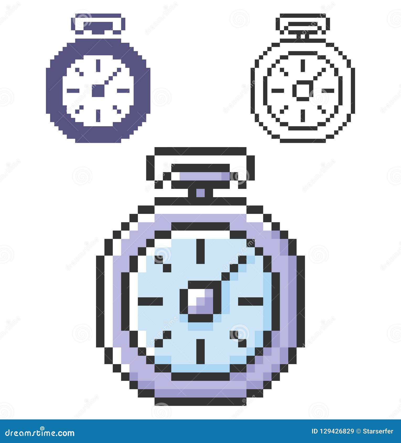 Pixel Icon of Stopwatch in Three Variants Stock Vector - Illustration ...