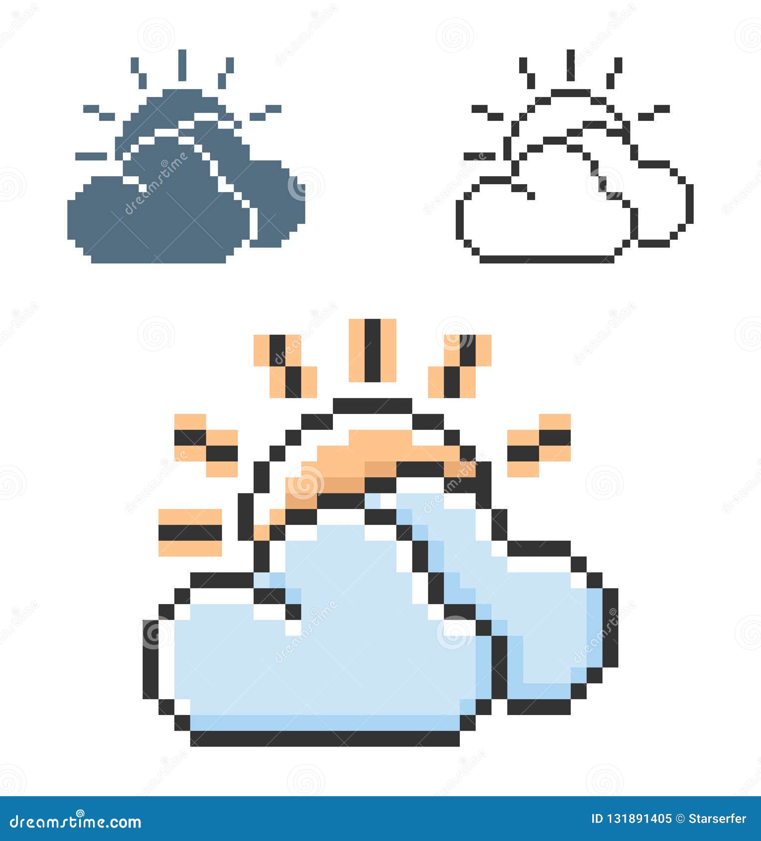 Pixel Icon of Sun with Clouds Partly Cloudy Weather in Three Variants ...